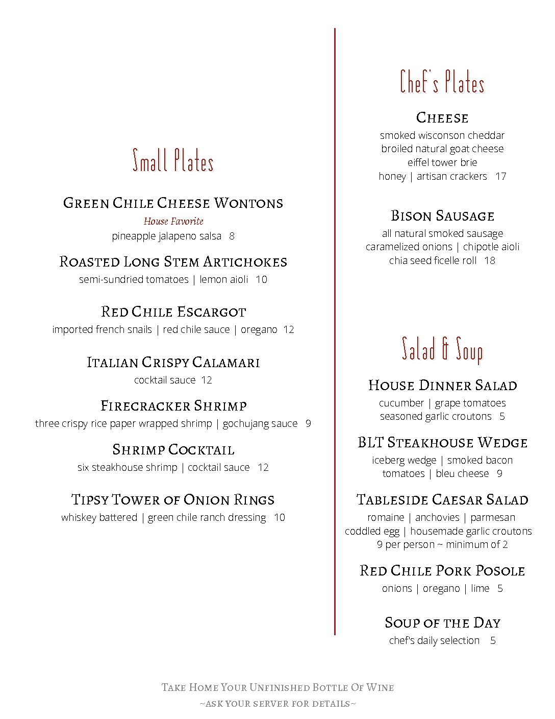 Menus – Double Eagle