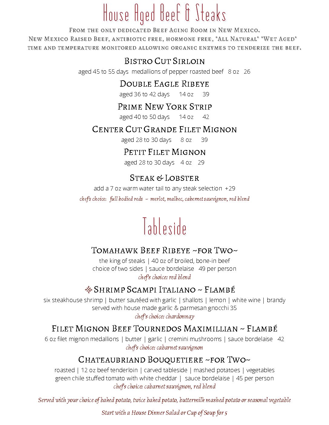 Menus – Double Eagle