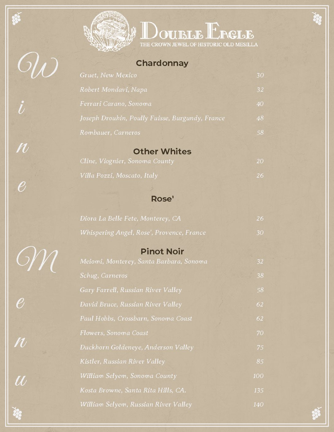Menus – Double Eagle