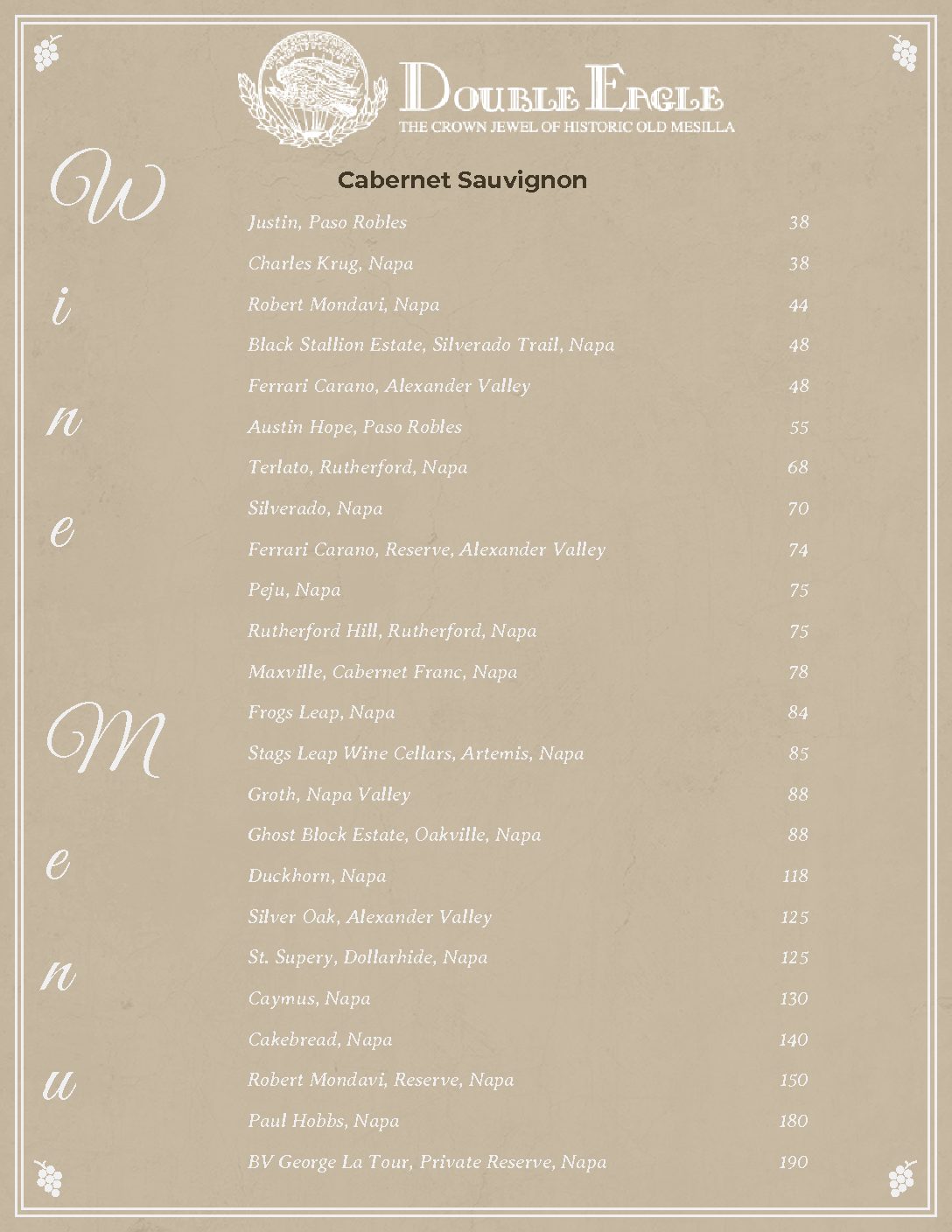 Menus – Double Eagle