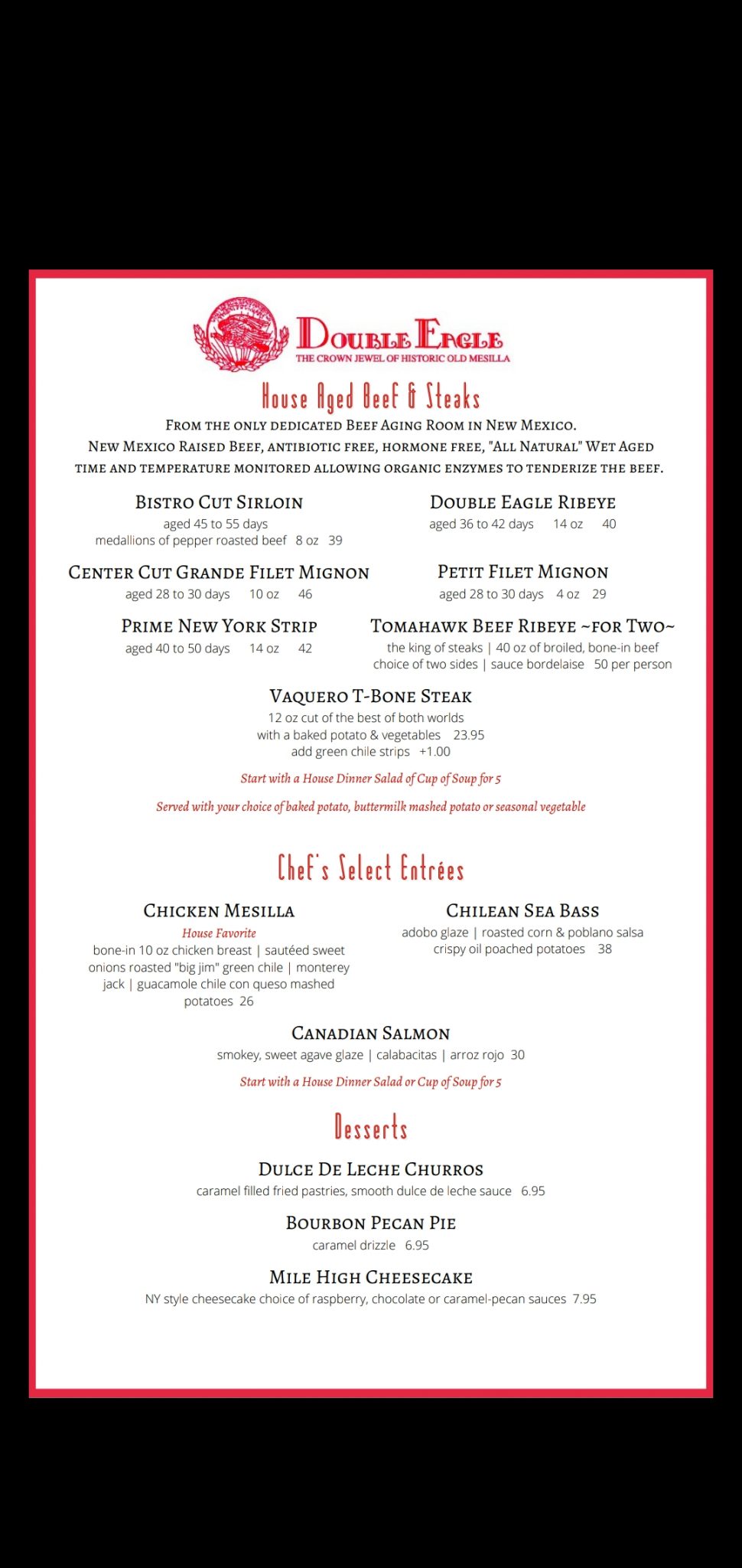 Menus – Double Eagle